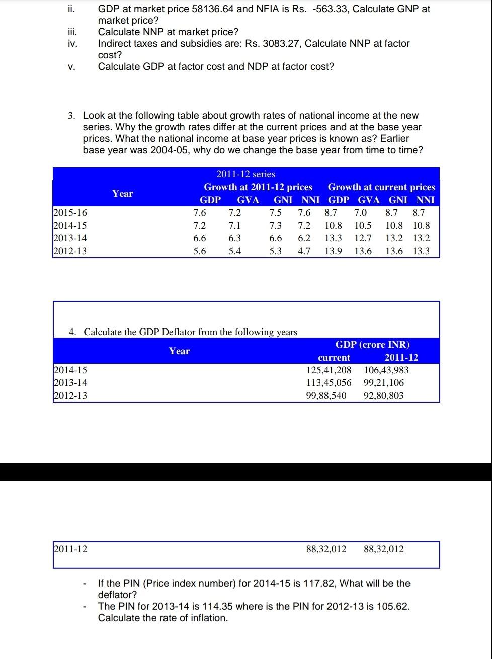 ii. GDP at market price 58136.64 and NFIA is Rs. | Chegg.com