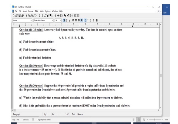 Solved EP MAT112 FES 2001 File Edit Insert Format Table Math | Chegg.com