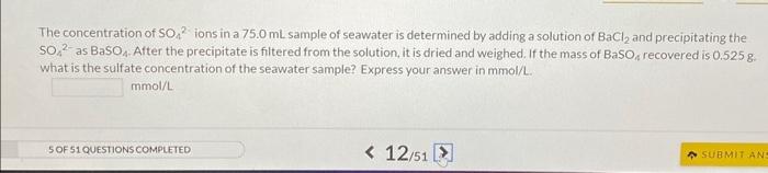 Solved The concentration of SO42− ions in a 75.0 mL sample | Chegg.com