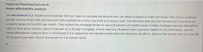 Solved Financial Planning Exercise 7 Calculating monthly | Chegg.com