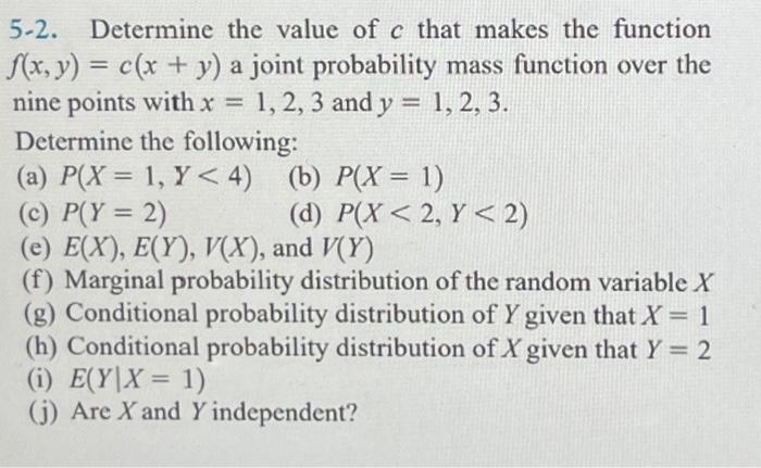 Solved 5-2. Determine the value of c that makes the function | Chegg.com