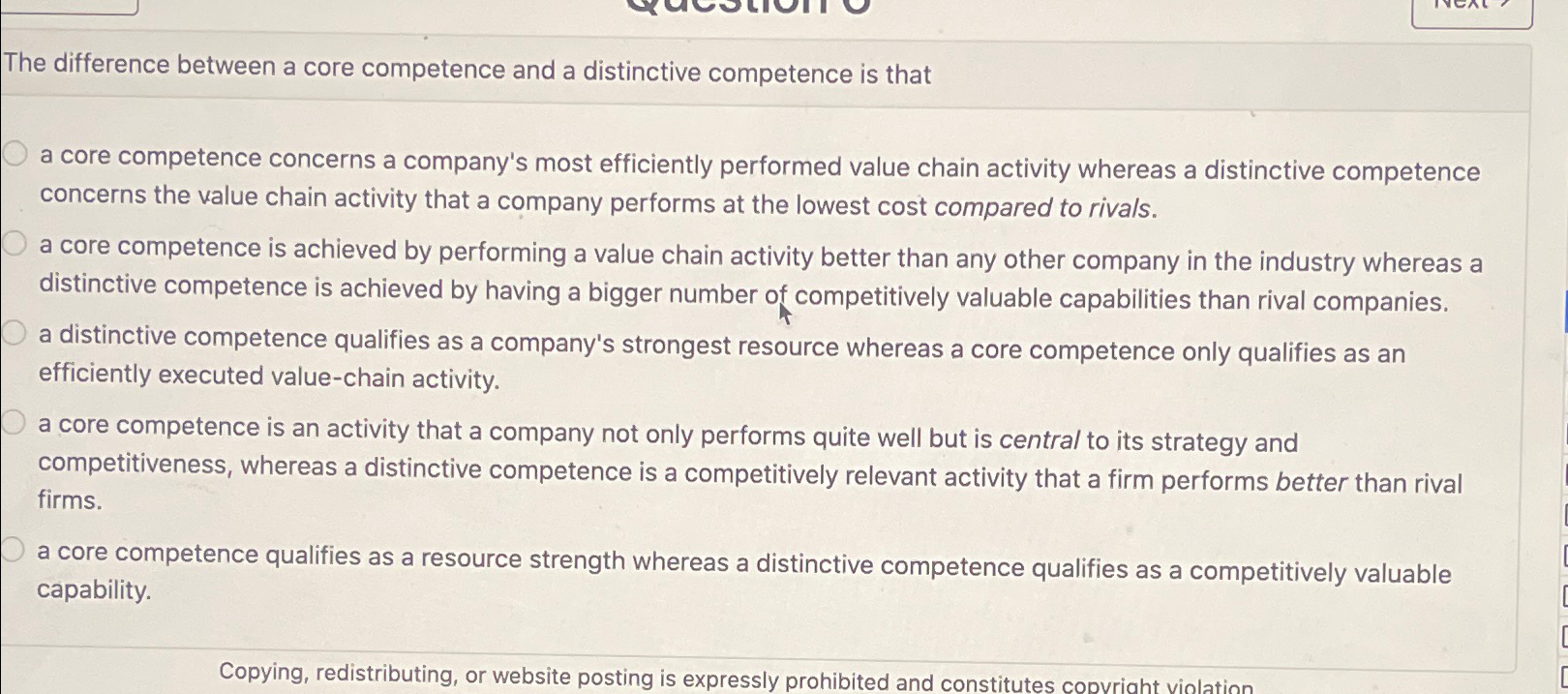 Solved The difference between a core competence and a | Chegg.com