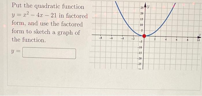 Solved Put the quadratic function y=x2−4x−21 in factored | Chegg.com