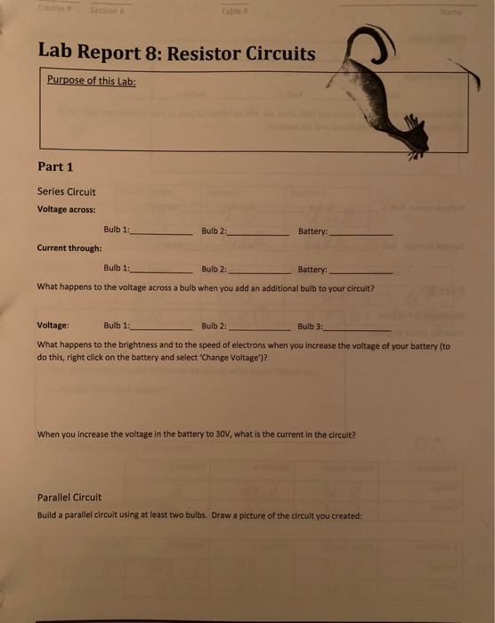 Solved: Section Table Lab Report 8: Resistor Circuits Purp... | Chegg.com
