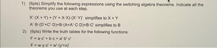Solved 1) (6pts) Simplify the following expressions using | Chegg.com