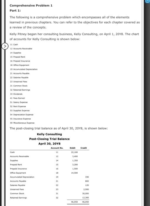 Comprehensive Problem 1 Part 1: The following is a | Chegg.com