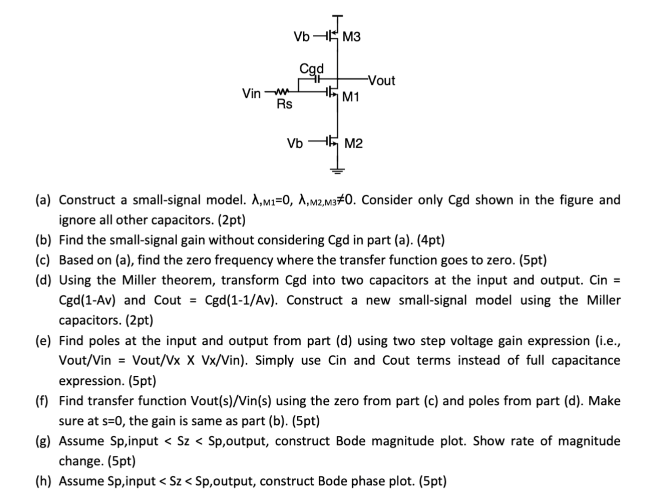 (a) ﻿Construct a small-signal model. λM1=0,λM2,M3≠0. | Chegg.com