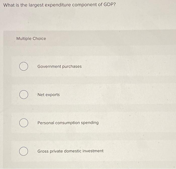 Solved What is the largest expenditure component of GDP? | Chegg.com