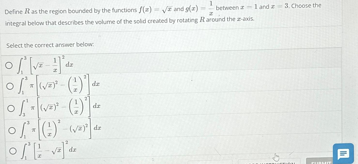Solved Define R ﻿as the region bounded by the functions | Chegg.com