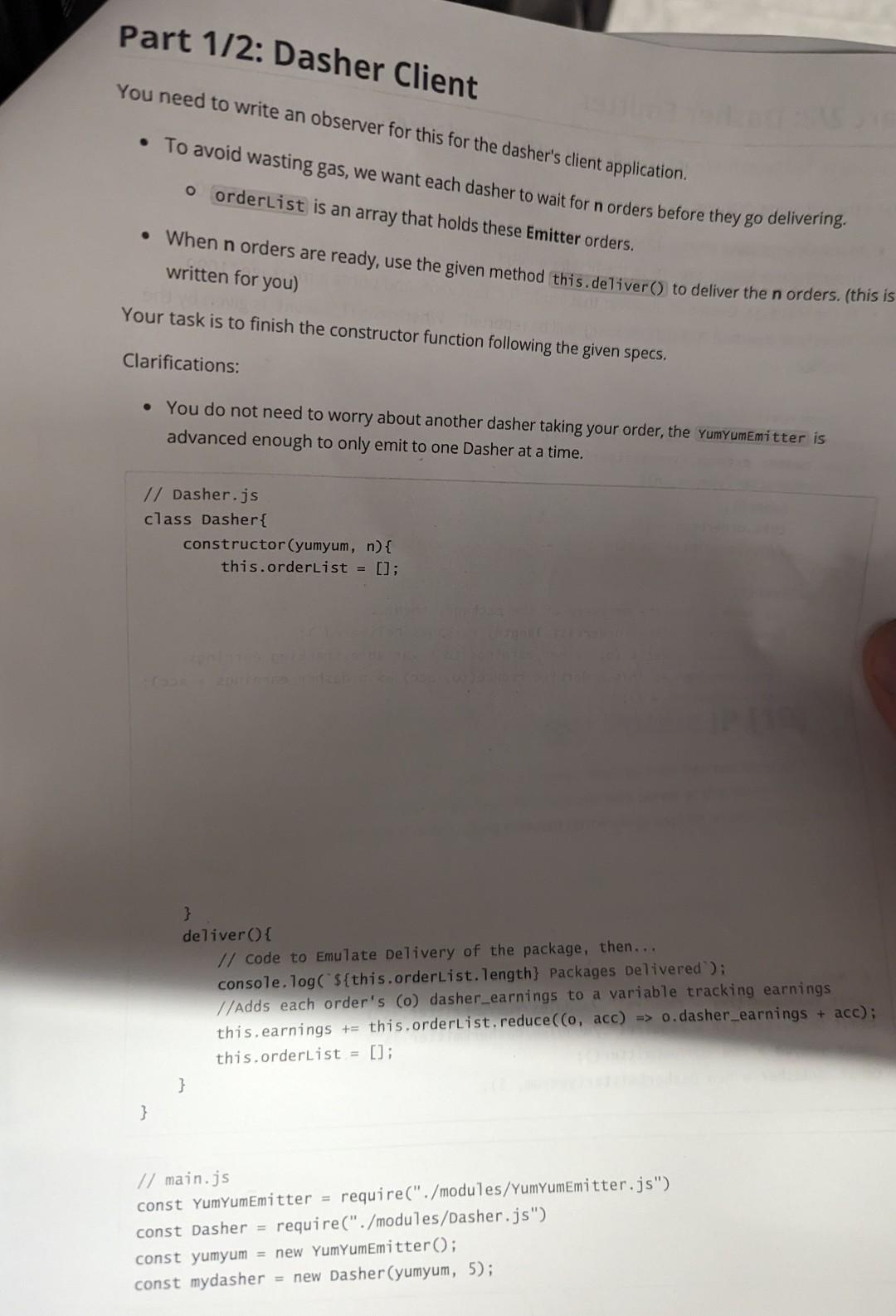 Solved Part 1/2: Dasher Client You need to write an observer | Chegg.com