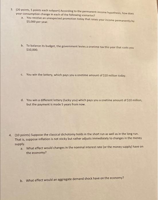 Solved 3. (20 points, 5 points each subpart) According to | Chegg.com