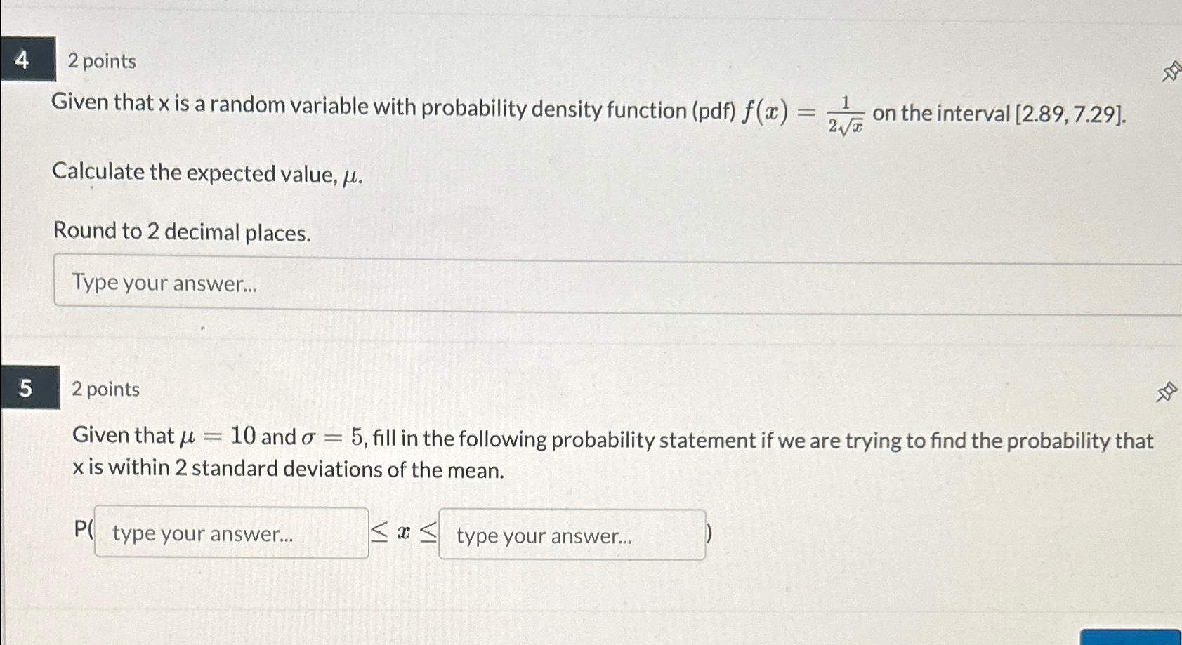 Solved 42 ﻿pointsGiven that x ﻿is a random variable with | Chegg.com