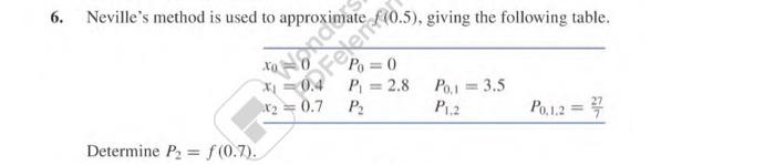 Solved 6. Neville's method is used to approximate f(0.5), | Chegg.com