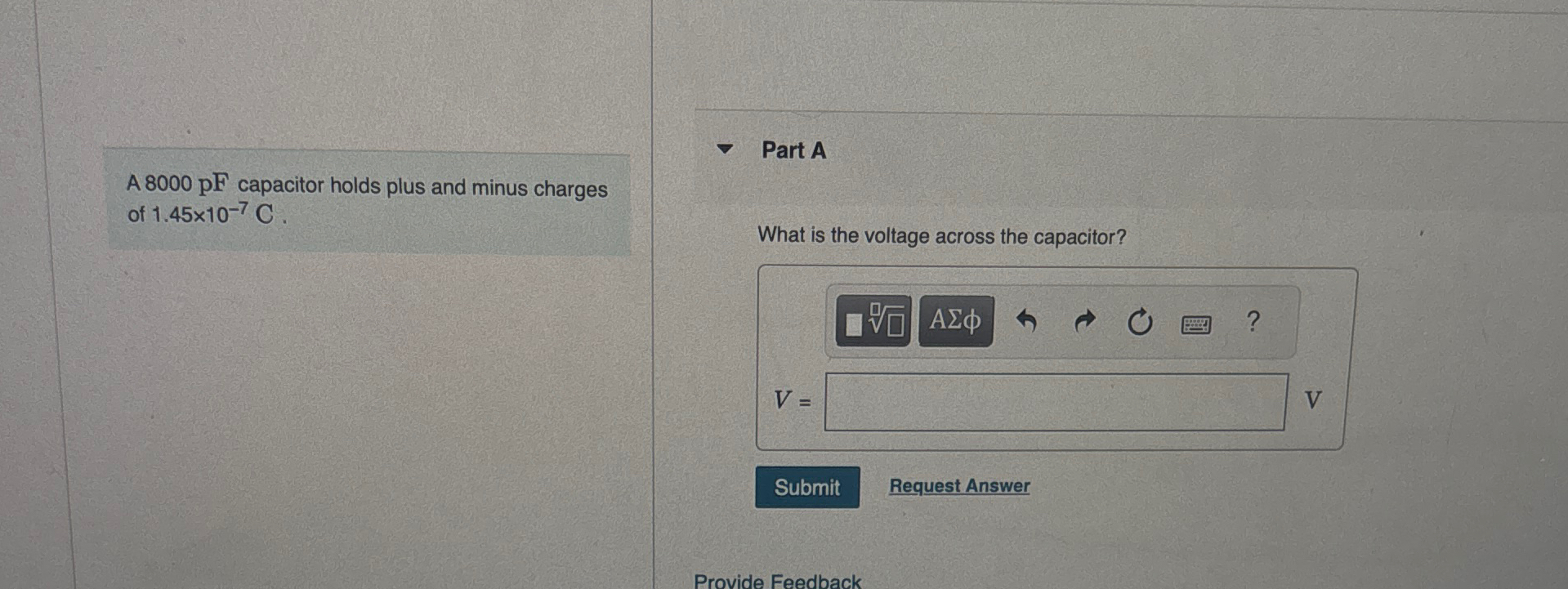 Solved A 8000pF ﻿capacitor holds plus and minus charges of | Chegg.com