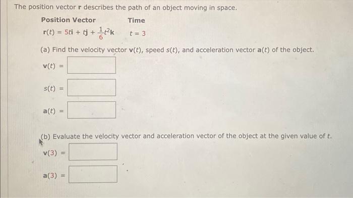 Solved The Position Vector R Describes The Path Of An Object