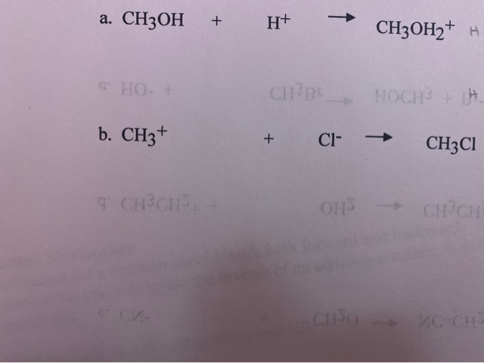 Solved a. CH3OH + H+ + CH3OH2+ H НО- носин сне + CI- b. CH3+ | Chegg.com