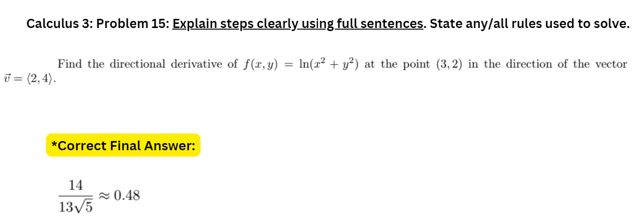 Solved Calculus 3: Problem 15: Explain steps clearly using | Chegg.com