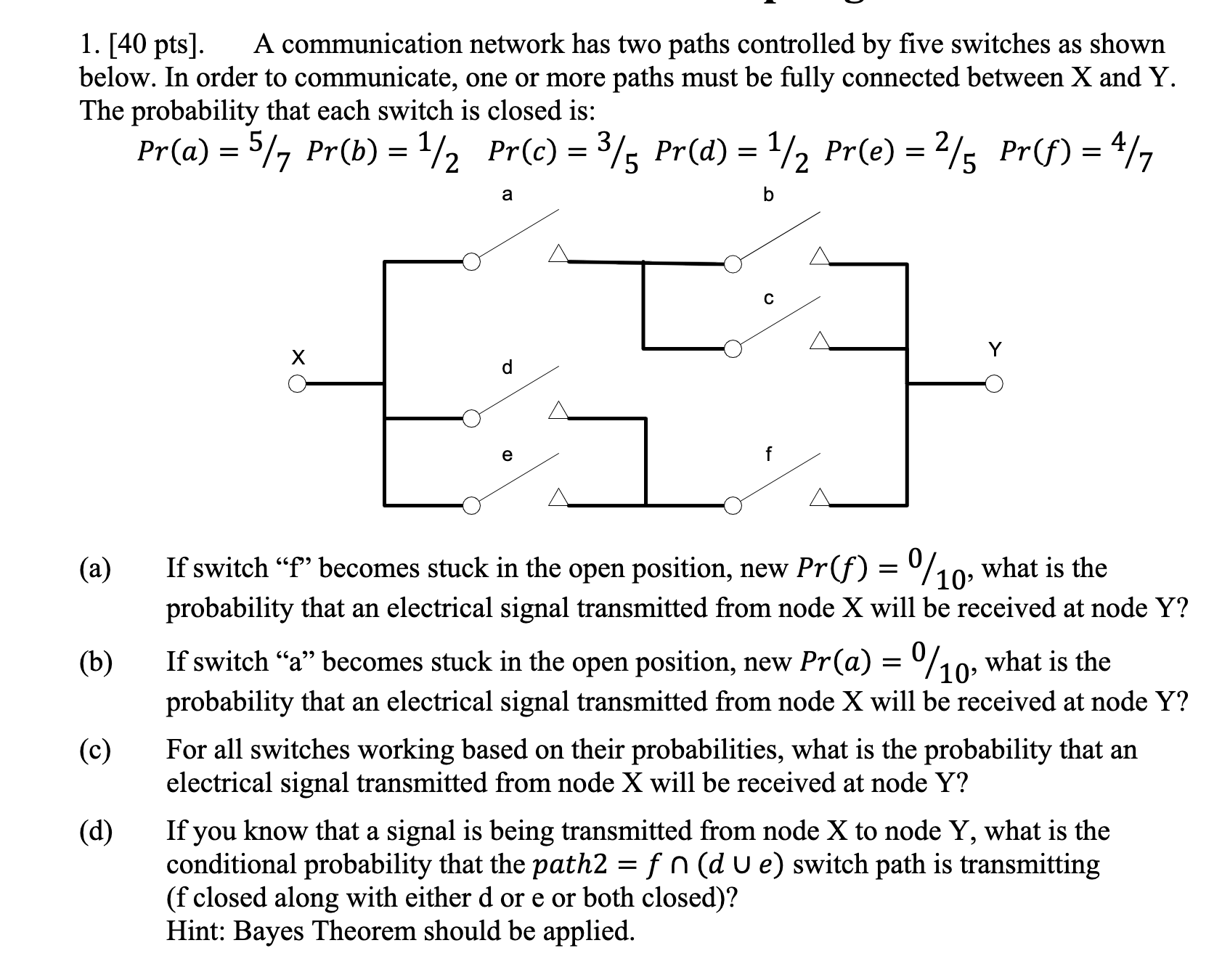 Solved [40 ﻿pts]. ﻿A communication network has two paths | Chegg.com