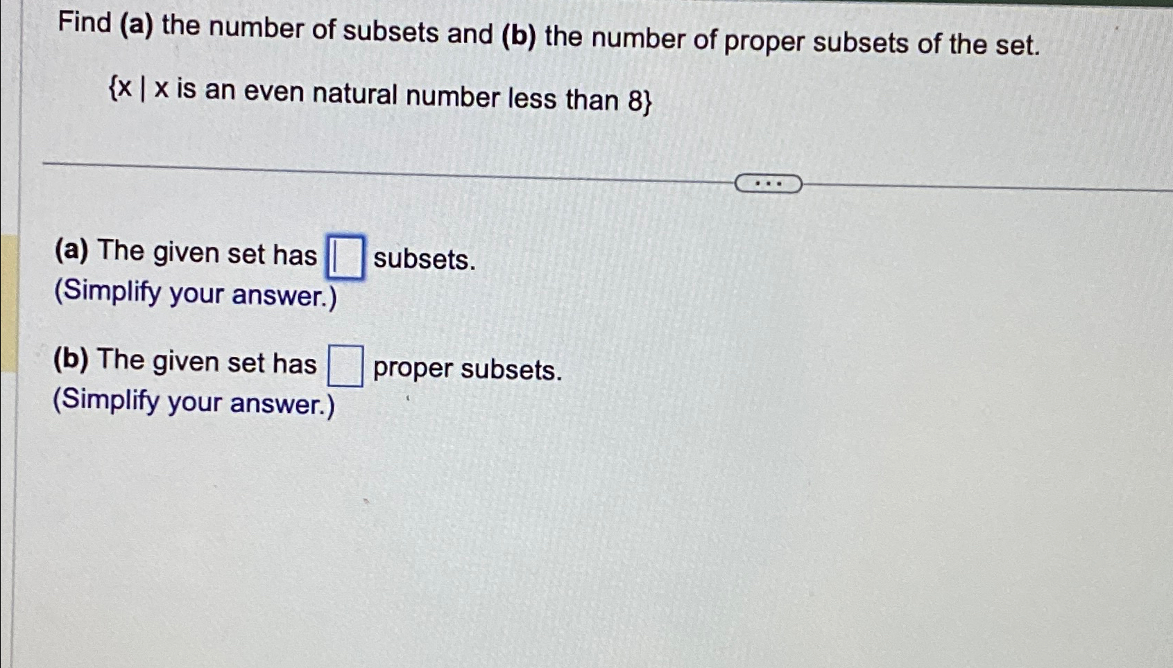 Solved Find (a) ﻿the number of subsets and (b) ﻿the number | Chegg.com