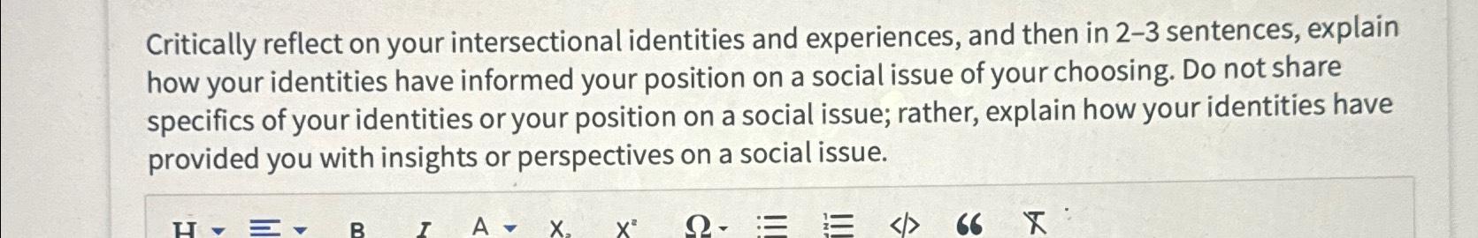 Solved Critically reflect on your intersectional identities | Chegg.com