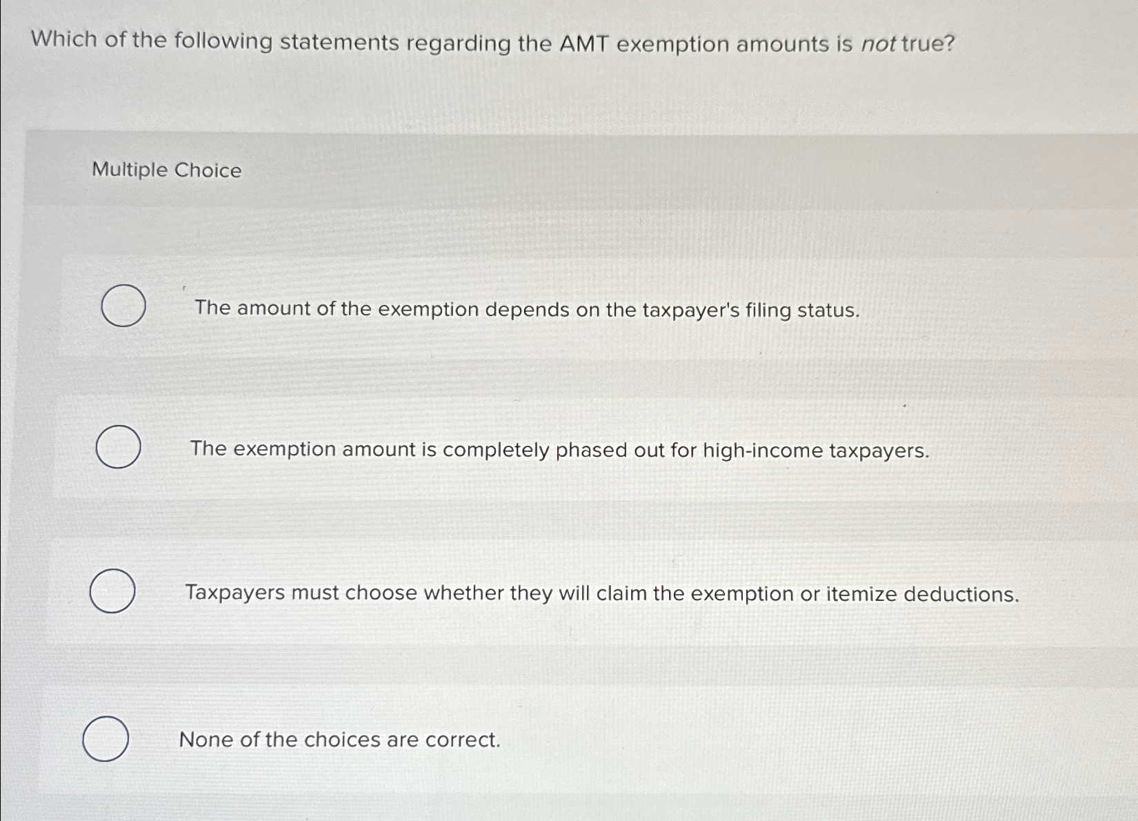 Solved Which of the following statements regarding the AMT | Chegg.com
