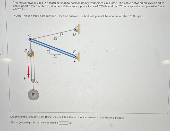 Solved The hoist shown is used in a machine shop to position | Chegg.com