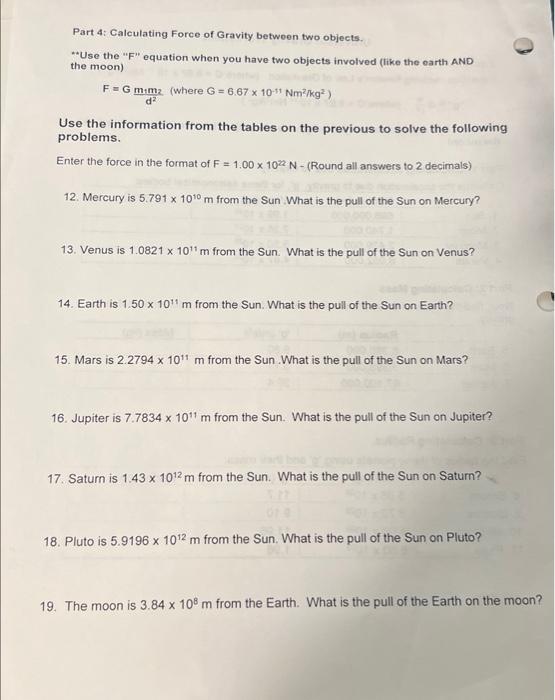 Solved Part 4: Calculating Force of Gravity between two | Chegg.com
