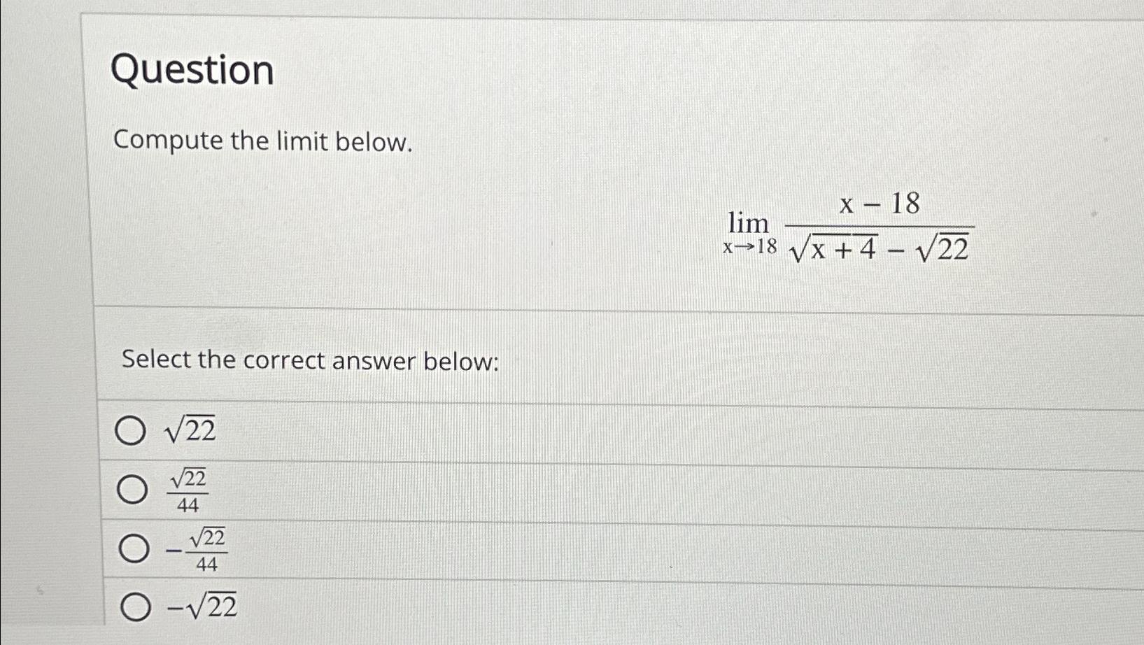 Solved QuestionCompute the limit | Chegg.com