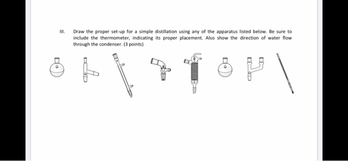 Solved III. Draw the proper set-up for a simple distillation | Chegg.com