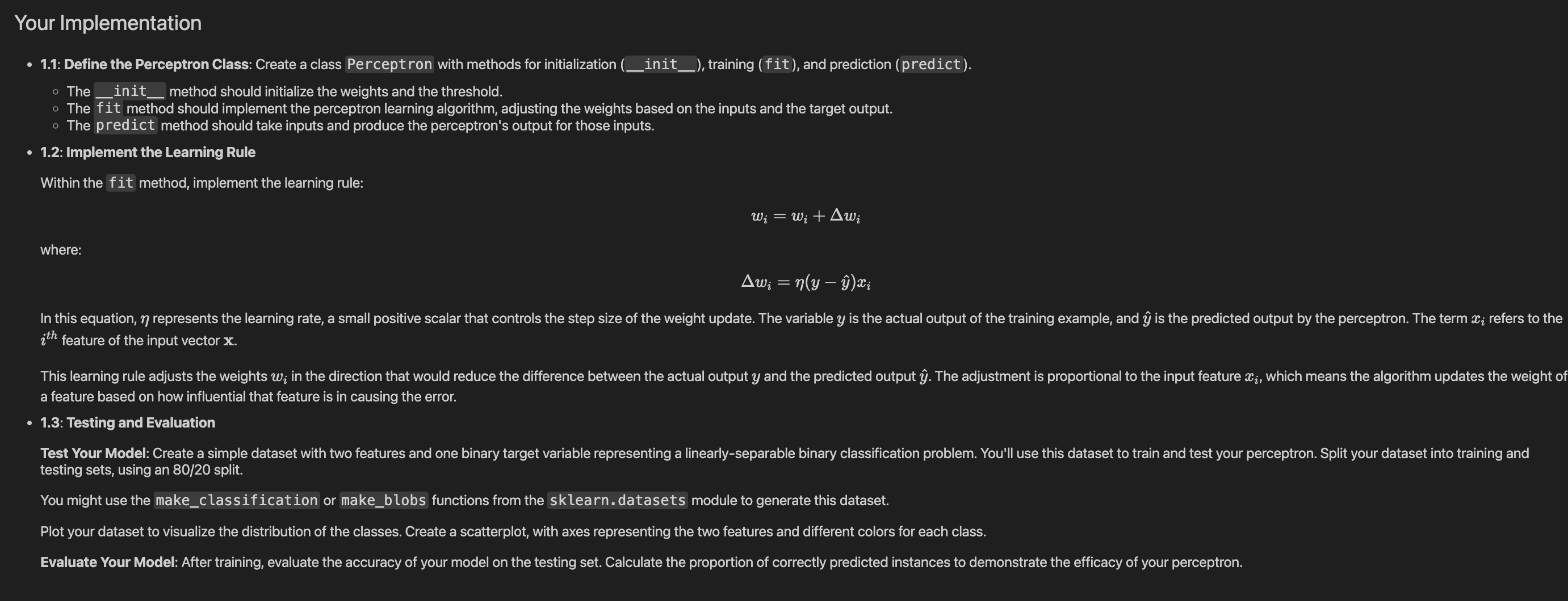 Solved Homework 2Part 1: Perceptron from Scratchassignment, | Chegg.com