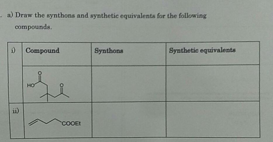 Solved . a) Draw the synthons and synthetic equivalents for | Chegg.com