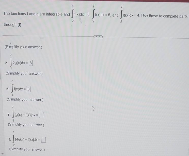 Solved The functions f and g are integrable and | Chegg.com