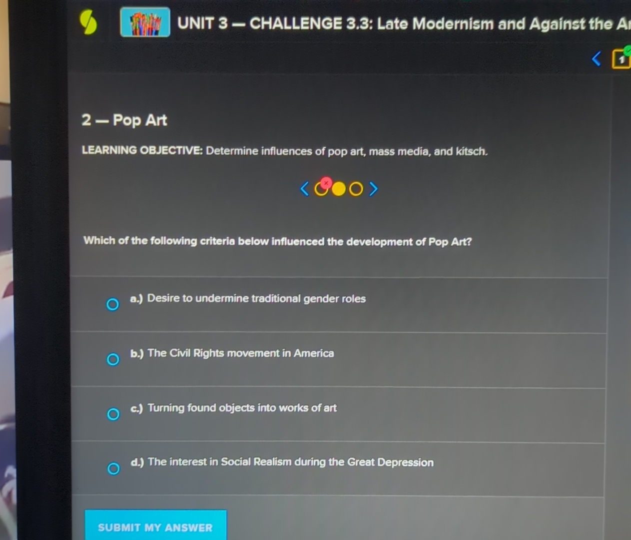 Solved 8 ﻿UNIT 3 - ﻿CHALLENGE 3.3: Late Modernism and | Chegg.com