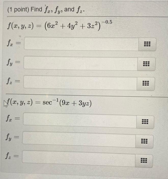 Solved (1 point) Find fx,fy, and fz. | Chegg.com