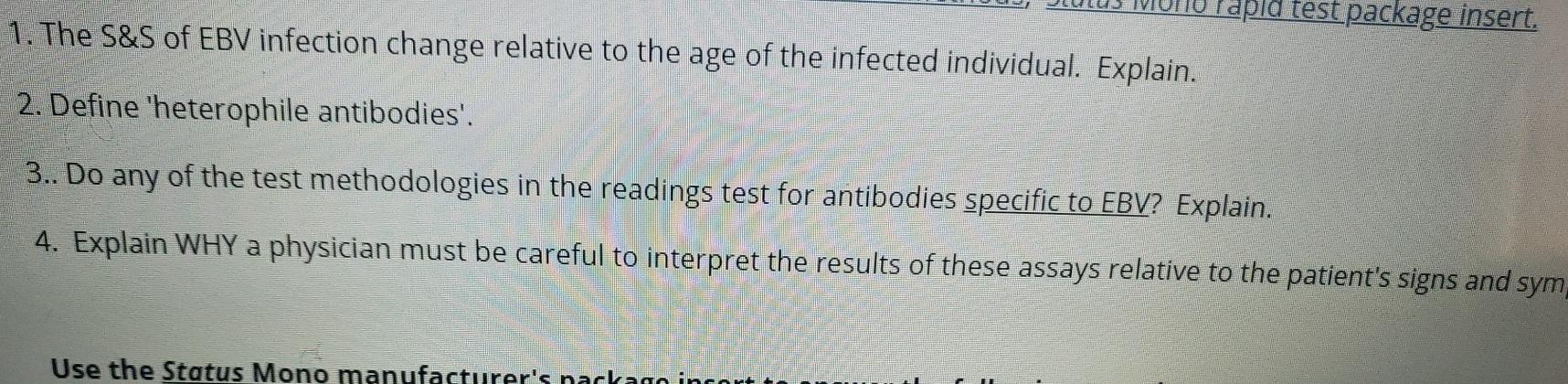 Solved rapid test package insert 1. The S&S of EBV infection | Chegg.com