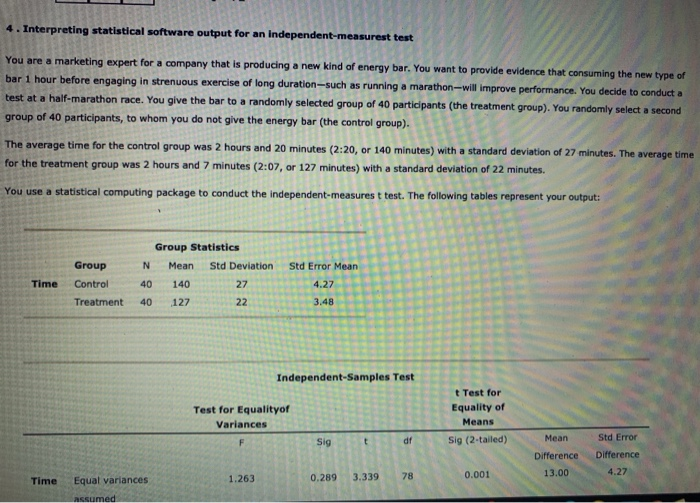 Solved 4. Interpreting statistical software output for an | Chegg.com