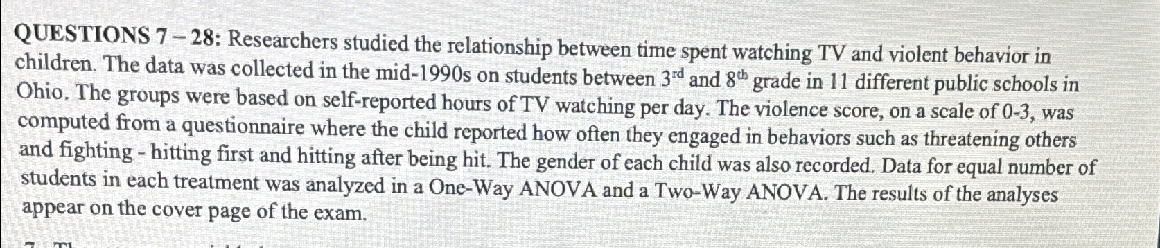 Solved What are the five treatments for the One-Way ANOVA | Chegg.com