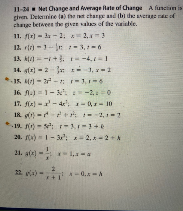 Solved 11-24 Net Change and Average Rate of Change A | Chegg.com