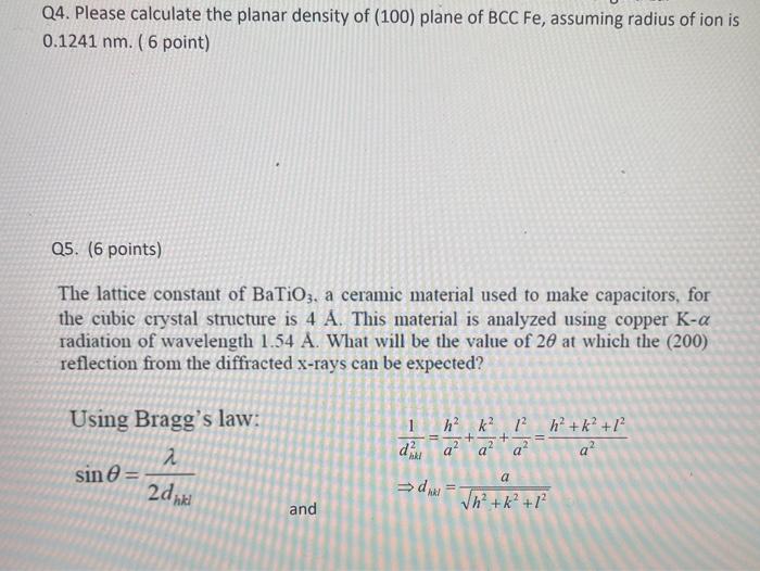 Solved Q4. Please calculate the planar density of (100) | Chegg.com