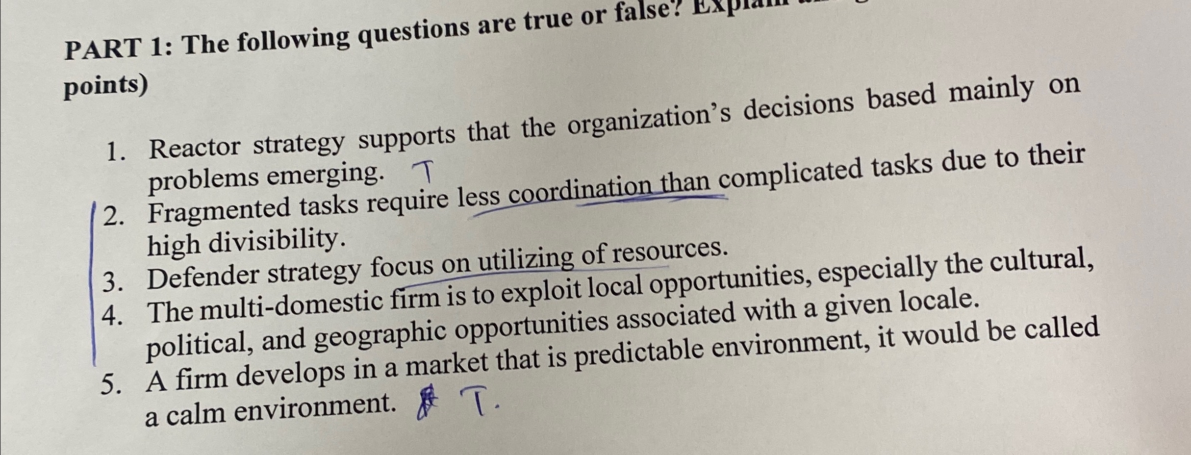 Solved PART 1: The following questions are true or false? | Chegg.com