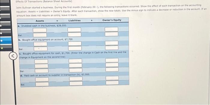 Solved Effects Of Transactions (Balance Sheet Accounts) John | Chegg.com