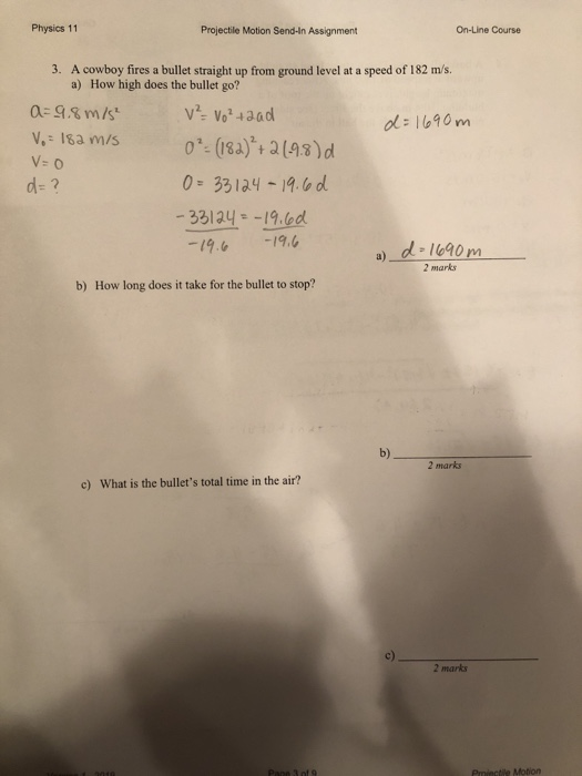Solved Physics 11 Projectile Motion Send-In Assignment | Chegg.com