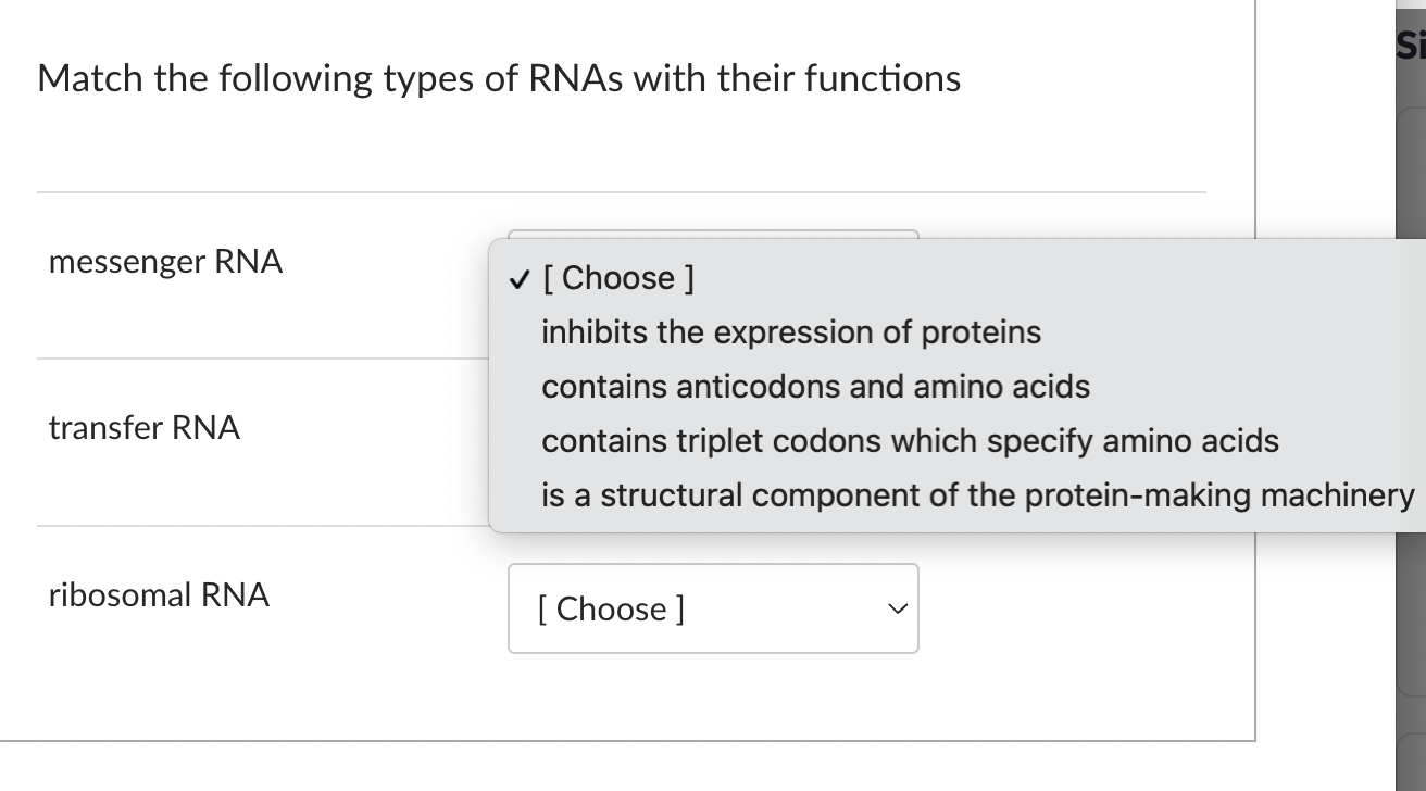 Solved Match the following types of RNAs with their | Chegg.com