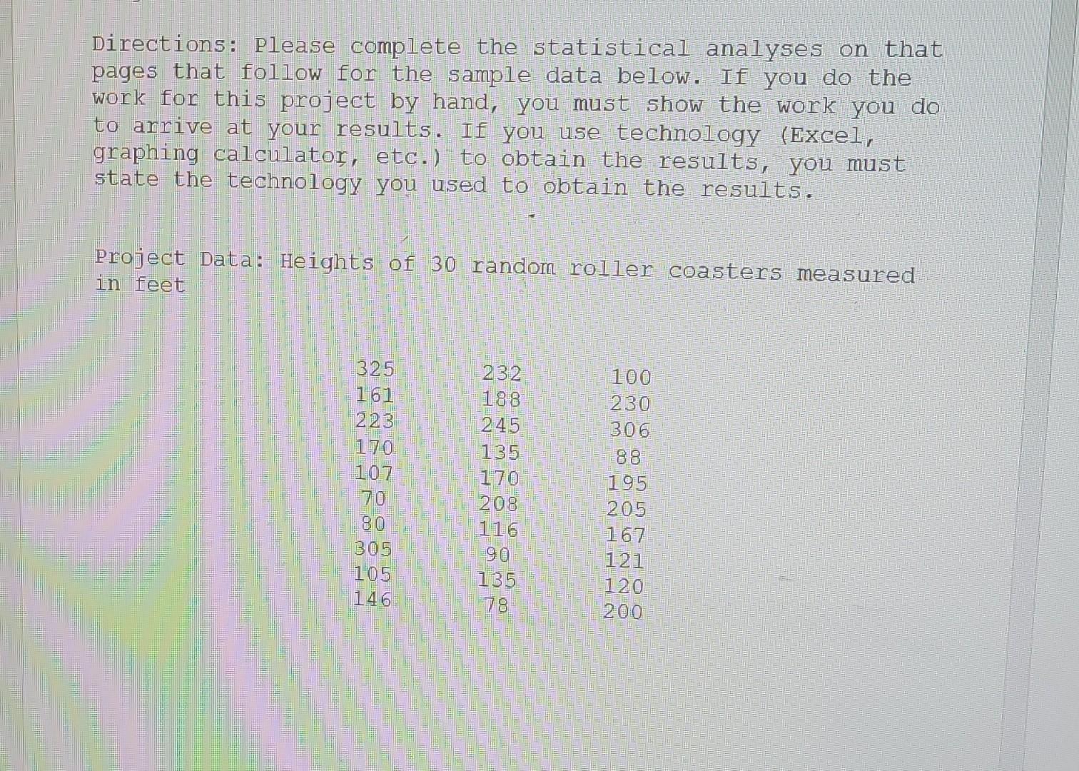 Solved Directions: Please complete the statistical analyses | Chegg.com