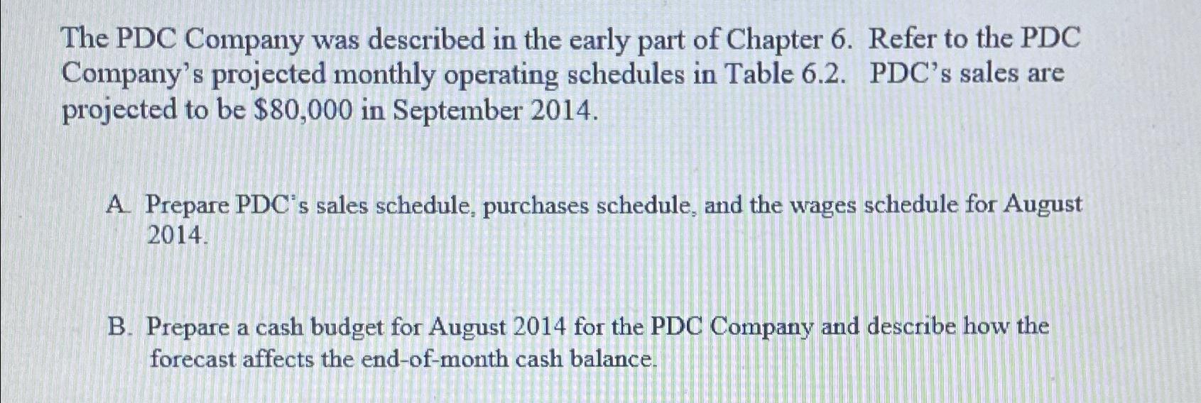 Solved The PDC Company was described in the early part of | Chegg.com
