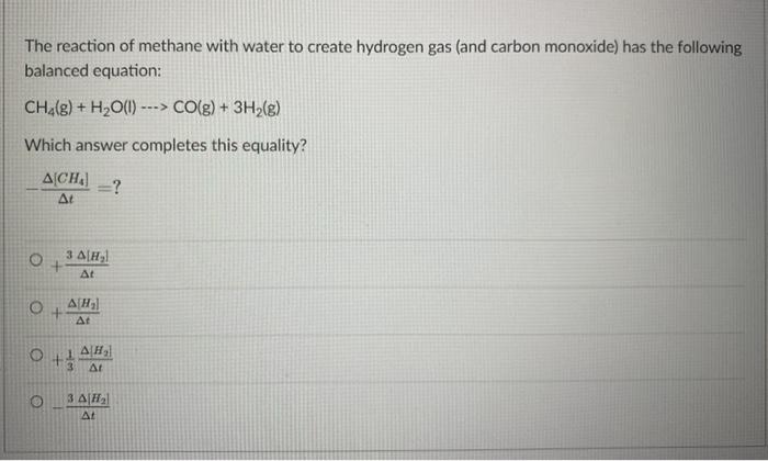 Solved The reaction of methane with water to create hydrogen | Chegg.com