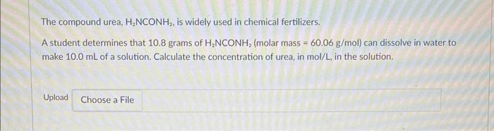 Solved The compound urea, H2NCONH2, is widely used in | Chegg.com