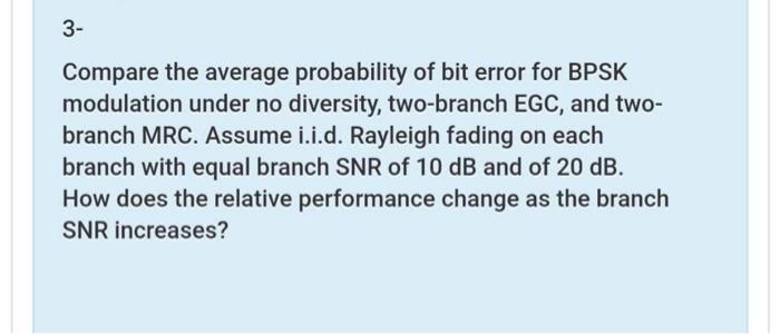 3- Compare the average probability of bit error for | Chegg.com