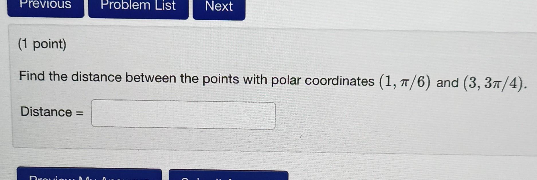 Solved Find the distance between the points with polar | Chegg.com