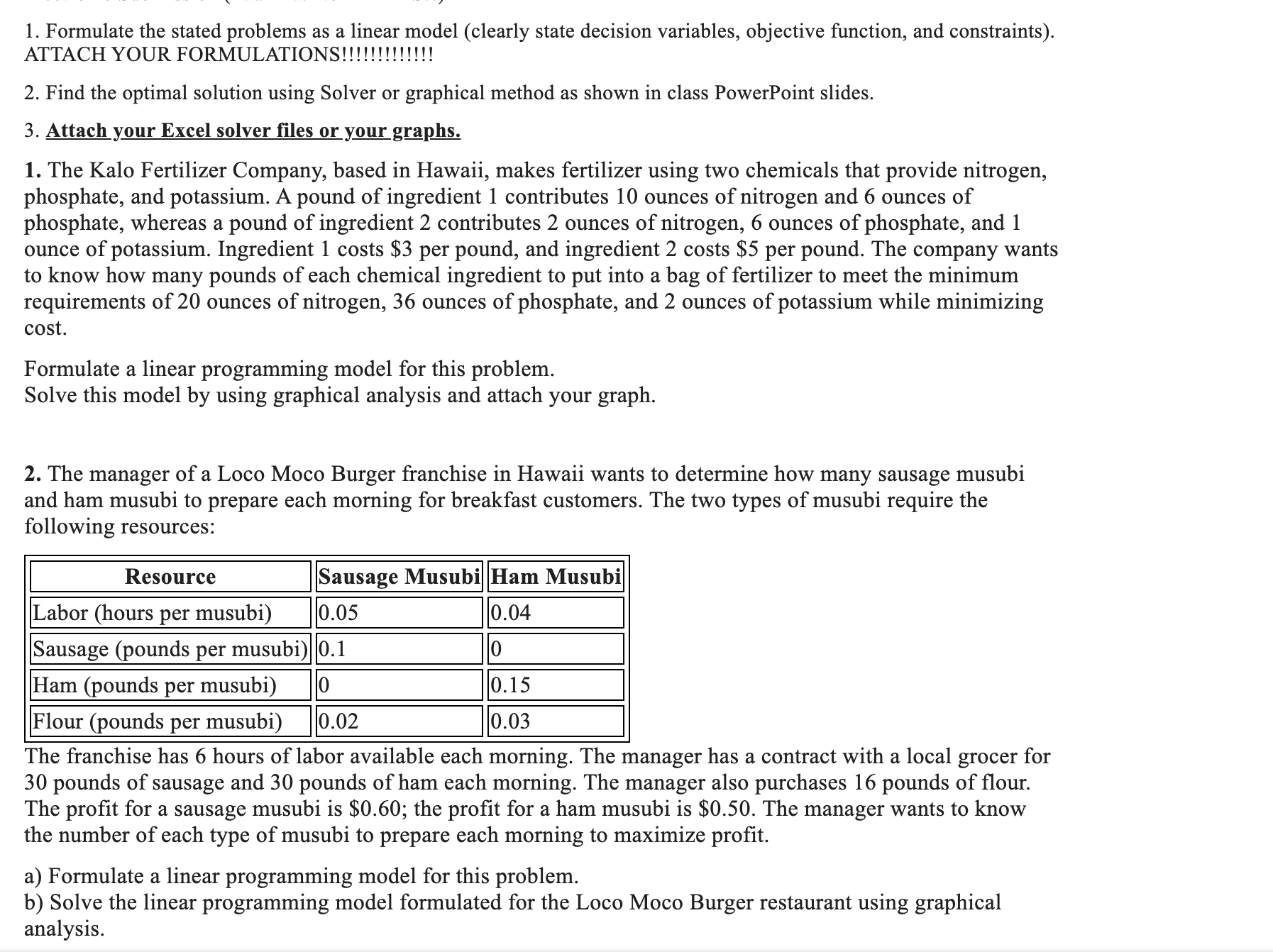 1. ﻿Formulate the stated problems as a linear model | Chegg.com